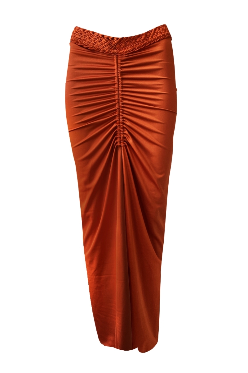 Gonna ATHENA in lycra effetto seta con arricciatura e cintura intrecciata