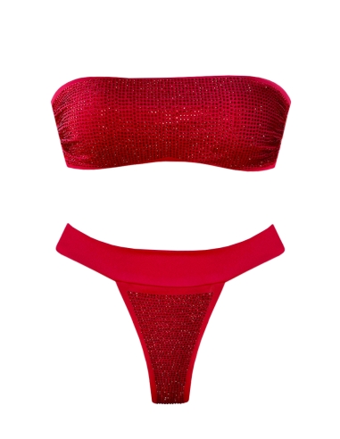 Bikini lycra effetto seta con applicazione di strass tono su tono - Stile, comfort e glamour per ...