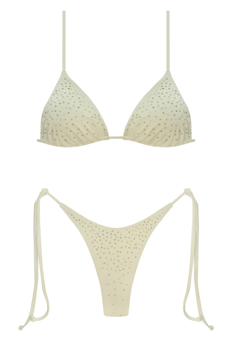 Bikini CRYSTAL BAY triangolo in lycra effetto seta con strass e slip con laccetti
