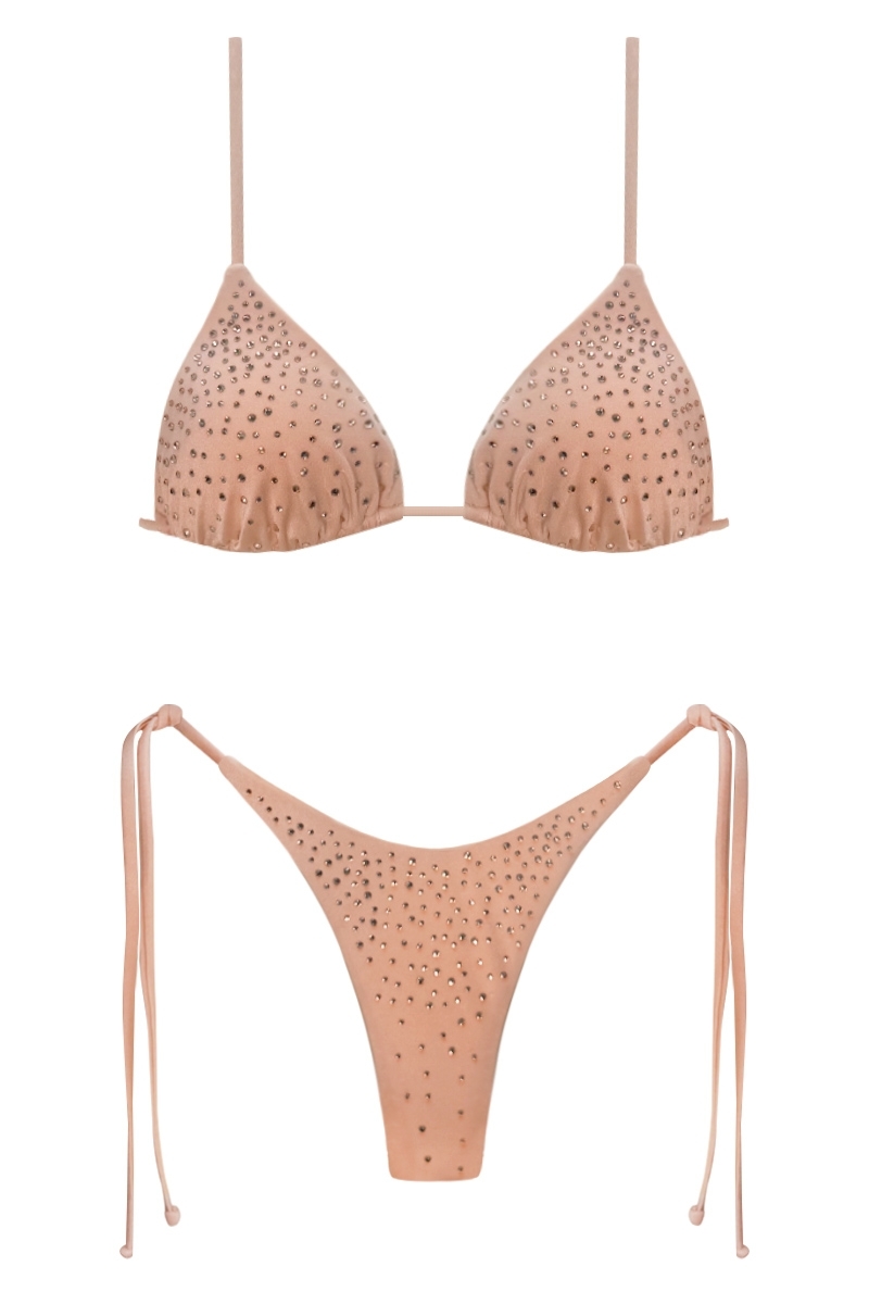 Bikini CRYSTAL BAY triangolo in lycra effetto seta con strass e slip con laccetti