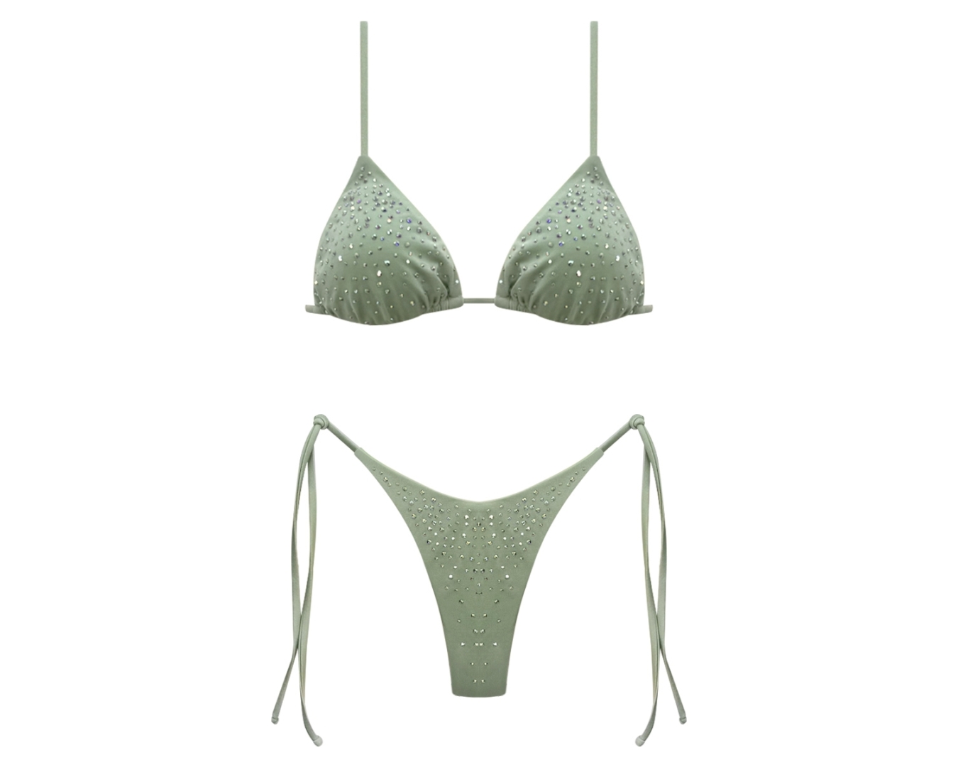 Bikini CRYSTAL BAY triangolo in lycra effetto seta con strass e slip con laccetti