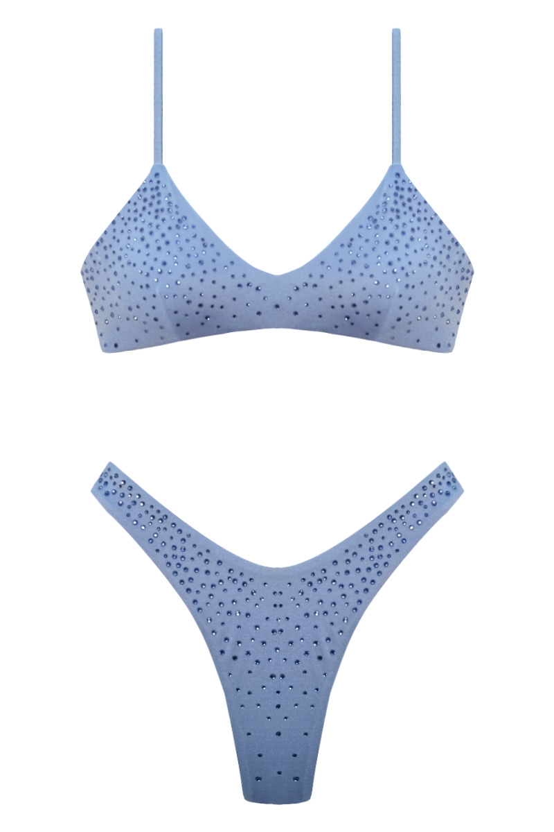 Bikini LUNA GLOW top in lycra effetto seta con strass e slip rotondo brasiliana